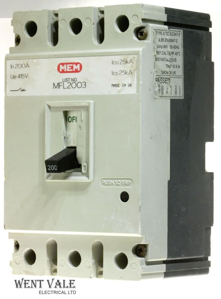 MEM Memshield 2 - MFL2003 - 200a Cat A - F Frame Triple Pole MCCB Used