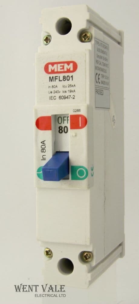 MEM Memshield 2 - MFL801 - 80a Cat A F-Frame Single Pole MCCB Un-used