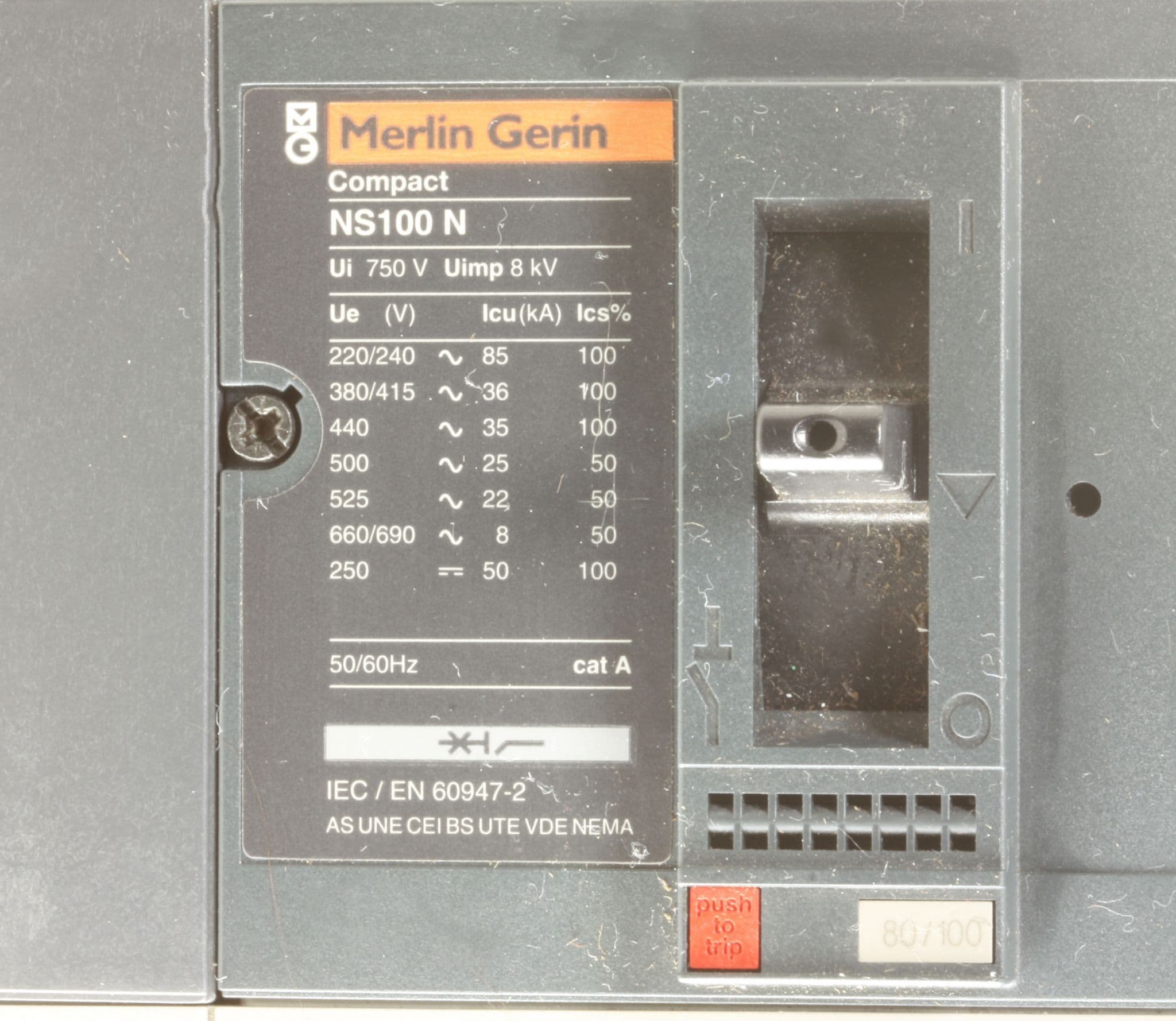 Merlin Gerin Compact - NS100N-TM100D 80 - 100 a Four Pole Panel Board ...