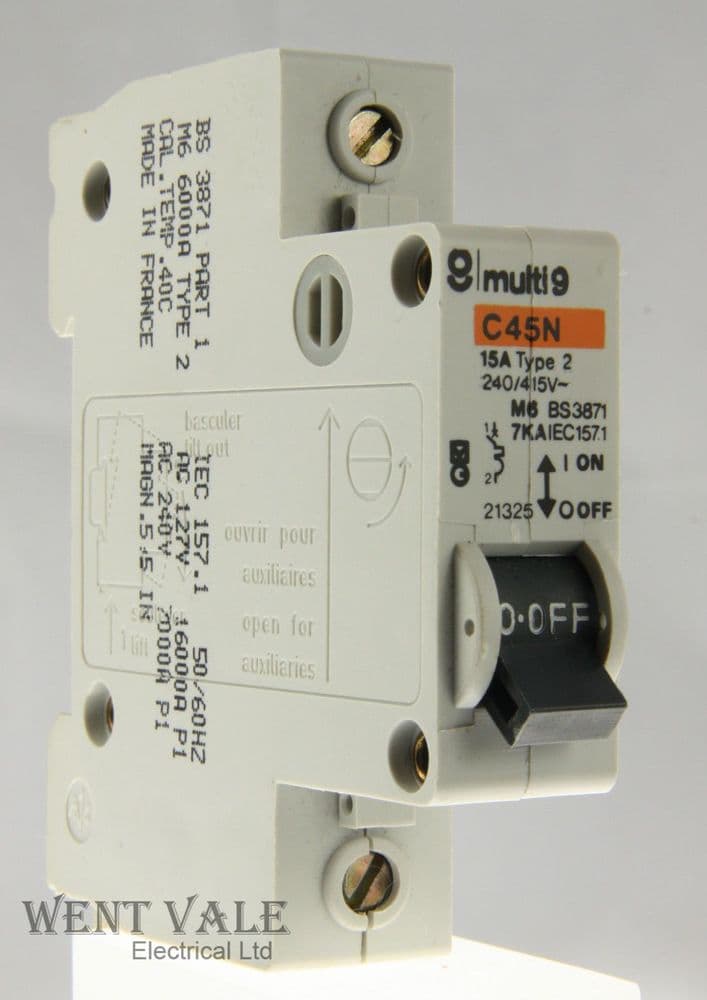Merlin Gerin Multi 9 - 21325 - C45N - 15a Type 2 Single Pole MCB Used