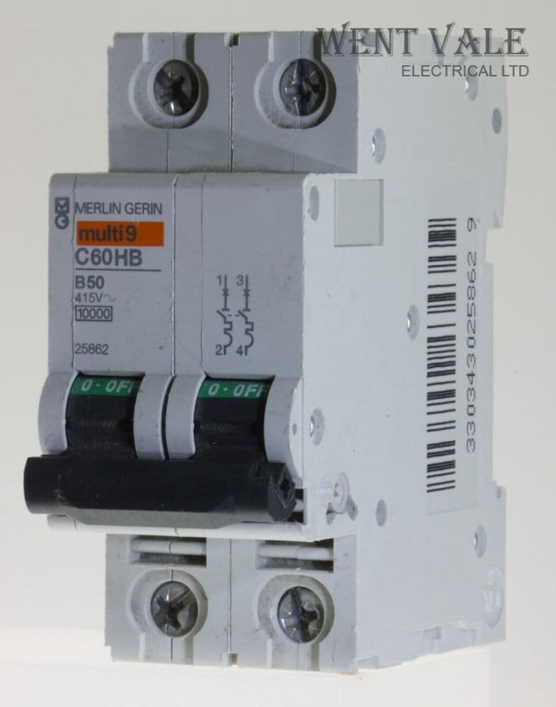 Merlin Gerin Multi 9 - C60HB250 - 50a Type B Double Pole MCB Used