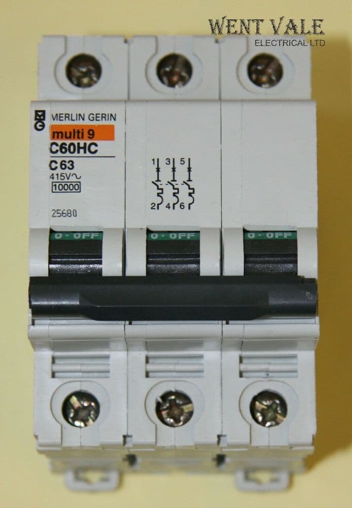 Merlin Gerin Multi 9 - C60HC363 - 63a Type C Triple Pole MCB Used