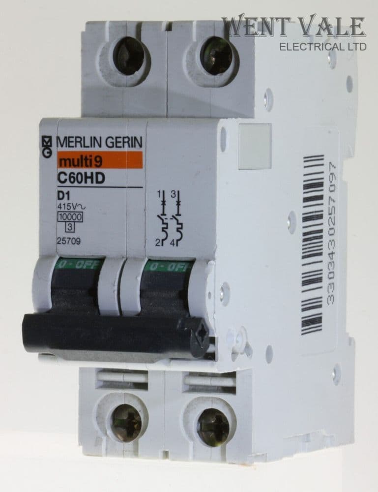 Merlin Gerin Multi 9 - C60HD201 - 1a Type D Double Pole MCB Used