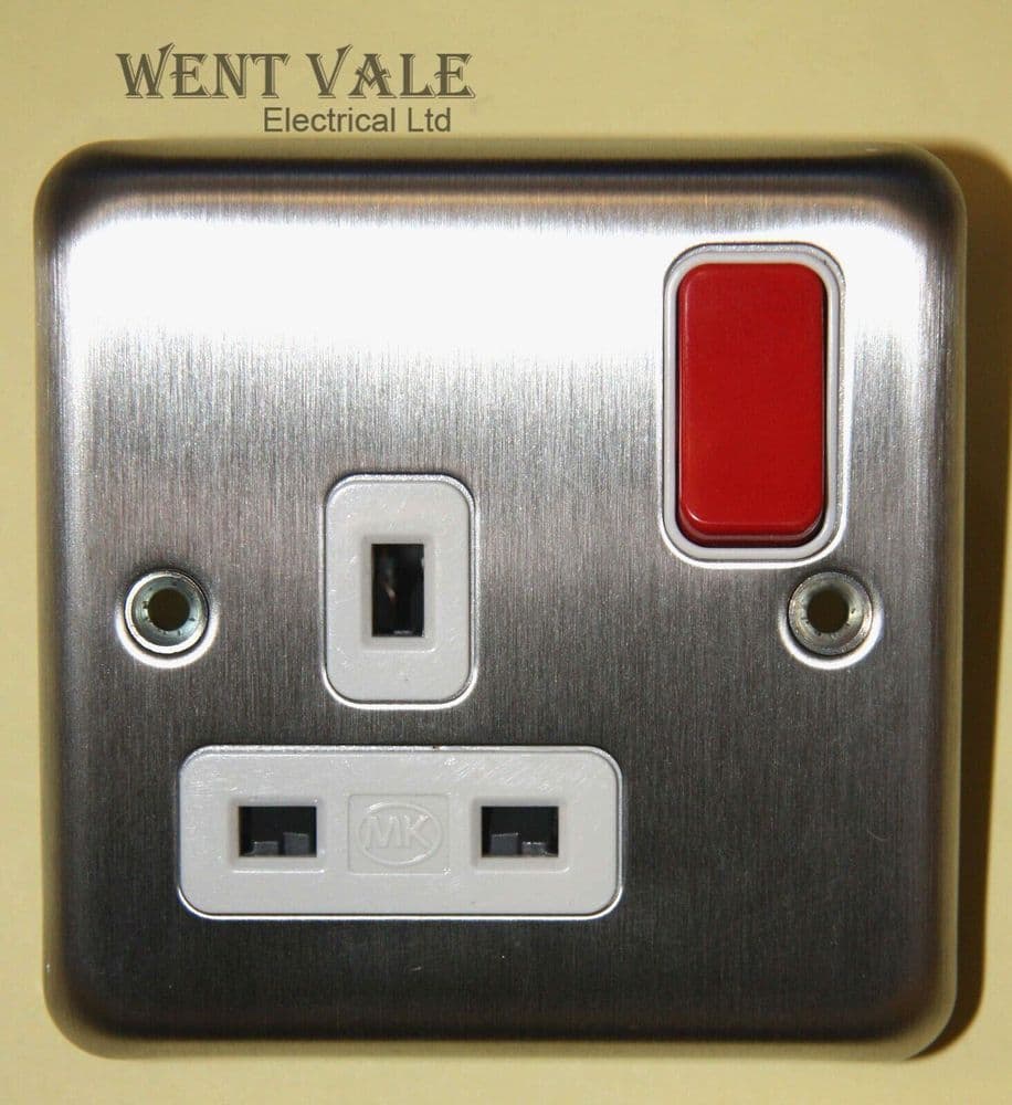MK Albany Plus - K2958D6 BSS - 13a 1 Gang Switched Socket with Red ...