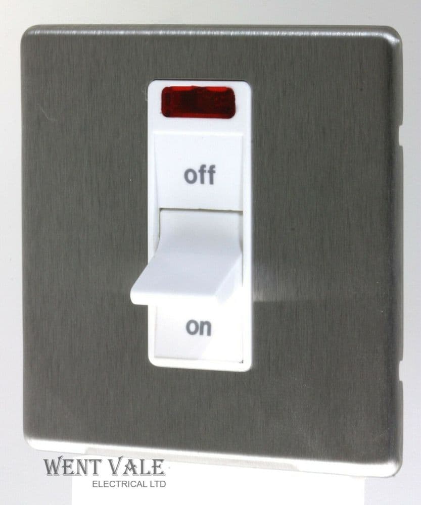 MK Aspect - K24305 BSS W - 32a Double Pole Switch and Neon in Brushed ...