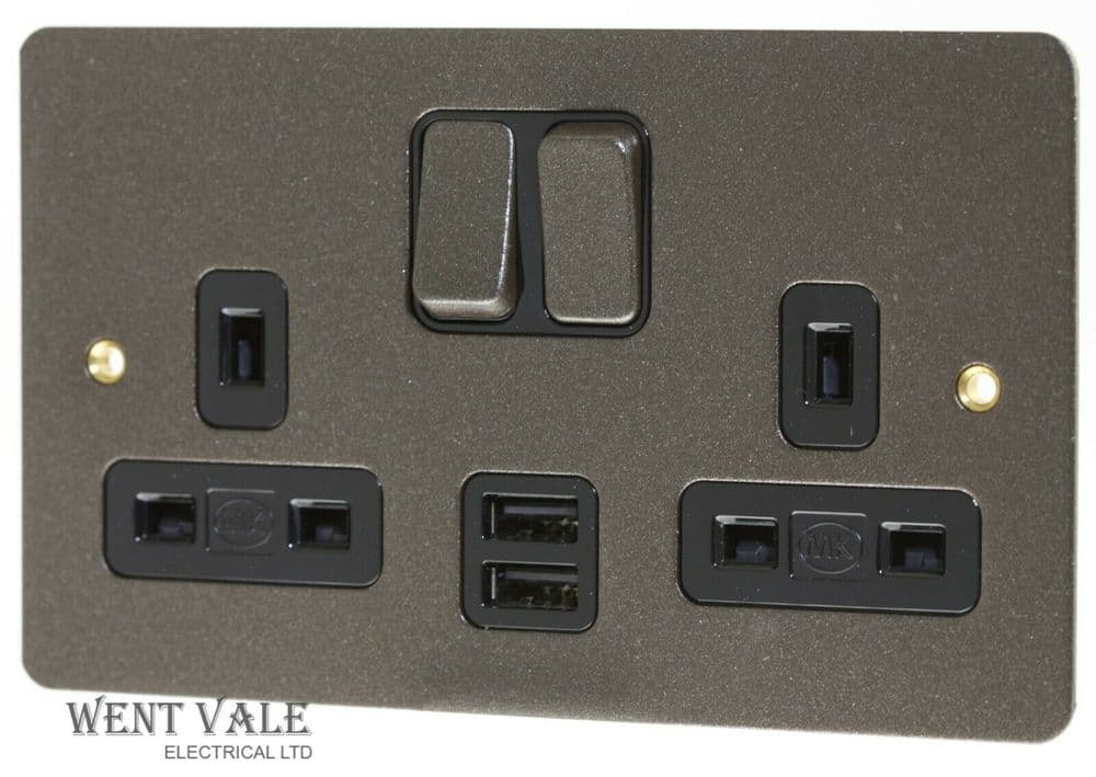 MK Edge - K14343 TIR B - 13a Twin Double Pole Switched Socket with 2 x ...