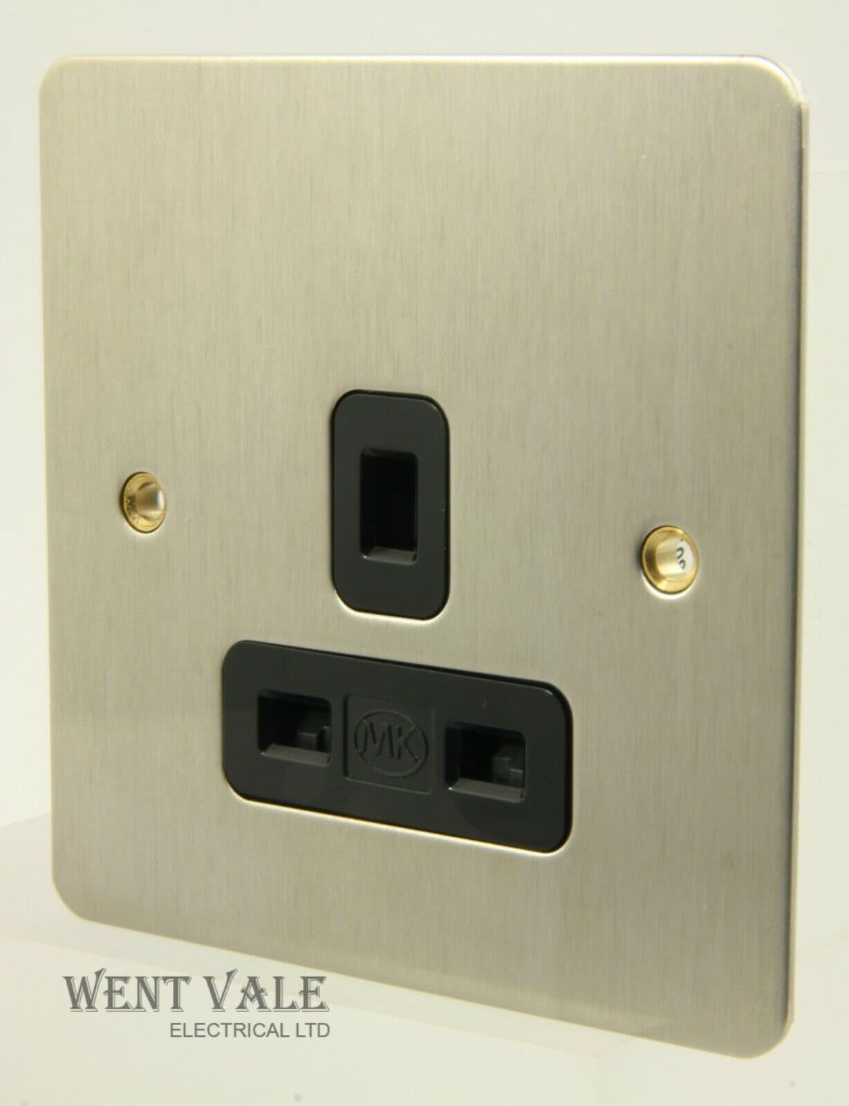 MK Edge - K14780 BSS B - 13a Single Unswitched Socket in Brushed Steel