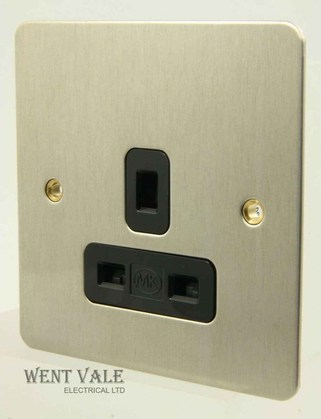 MK Edge - K14780 BSS B - 13a Single Unswitched Socket in Brushed Steel