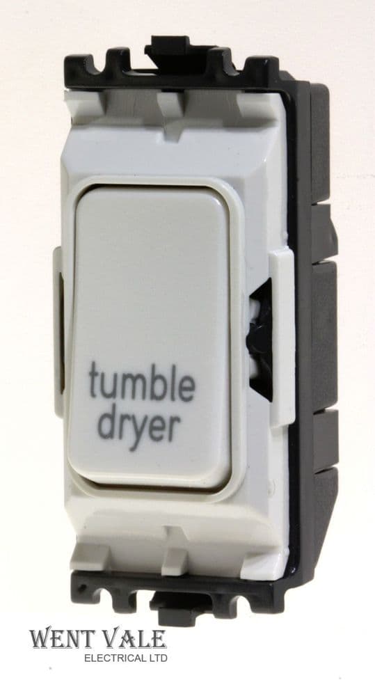 MK Grid Plus - K4896TD WHI - 20a Double Pole Switch Module Marked "Tumble Dryer"