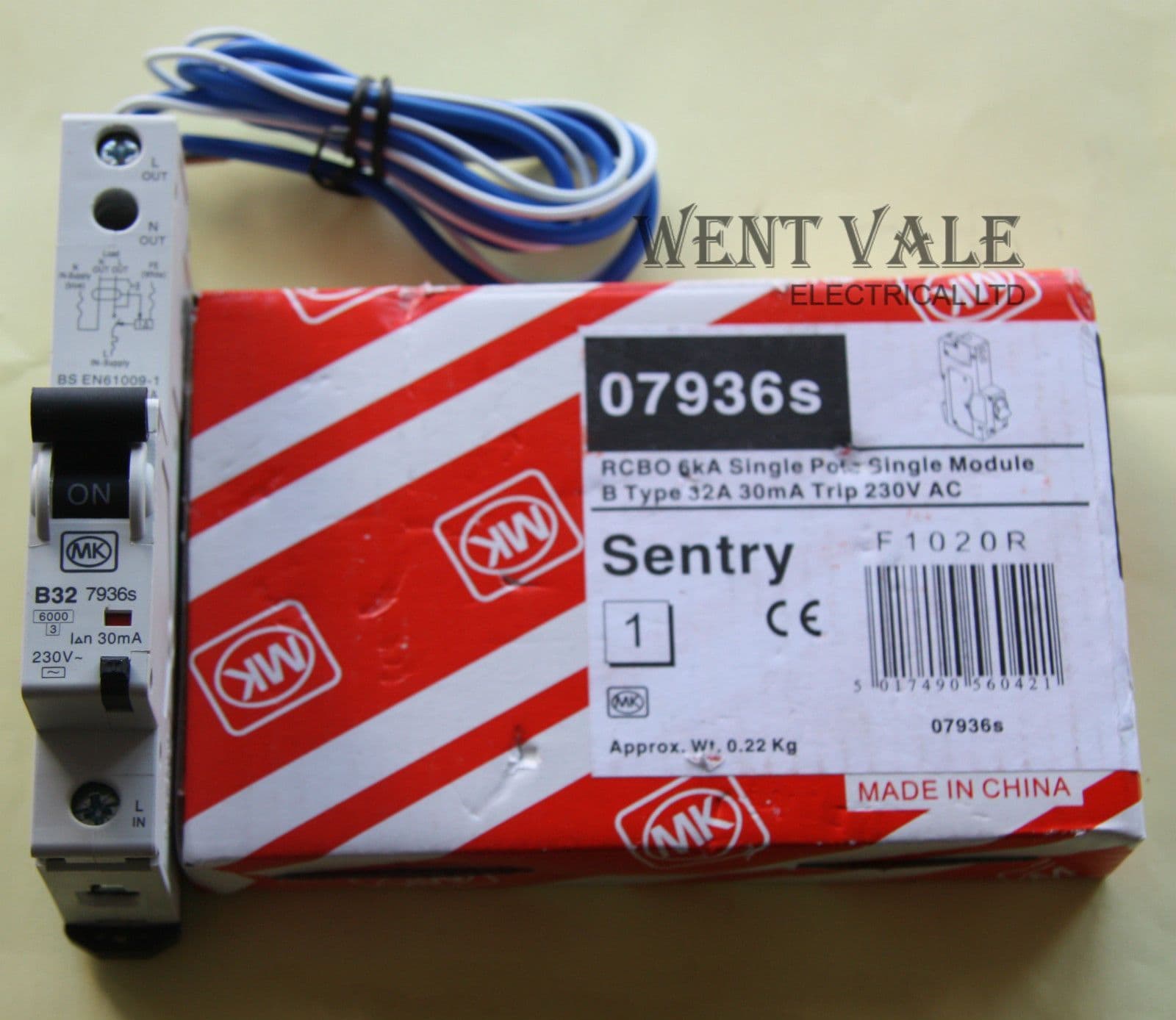 MK Sentry - 07936s - 32a 30mA Type B Single Pole RCBO BNIB