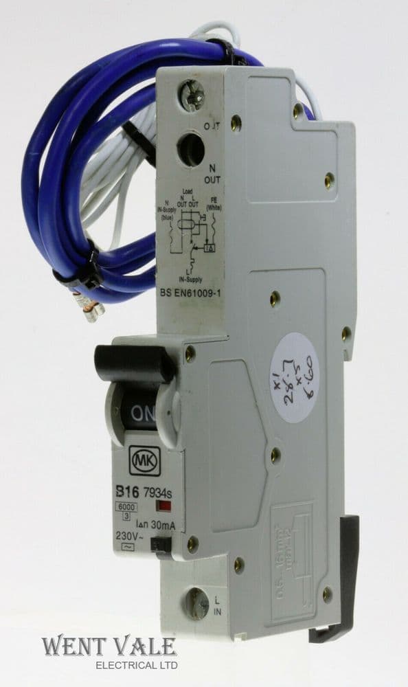 MK Sentry - 7934s - 16a 30mA Type B Single Pole RCBO New