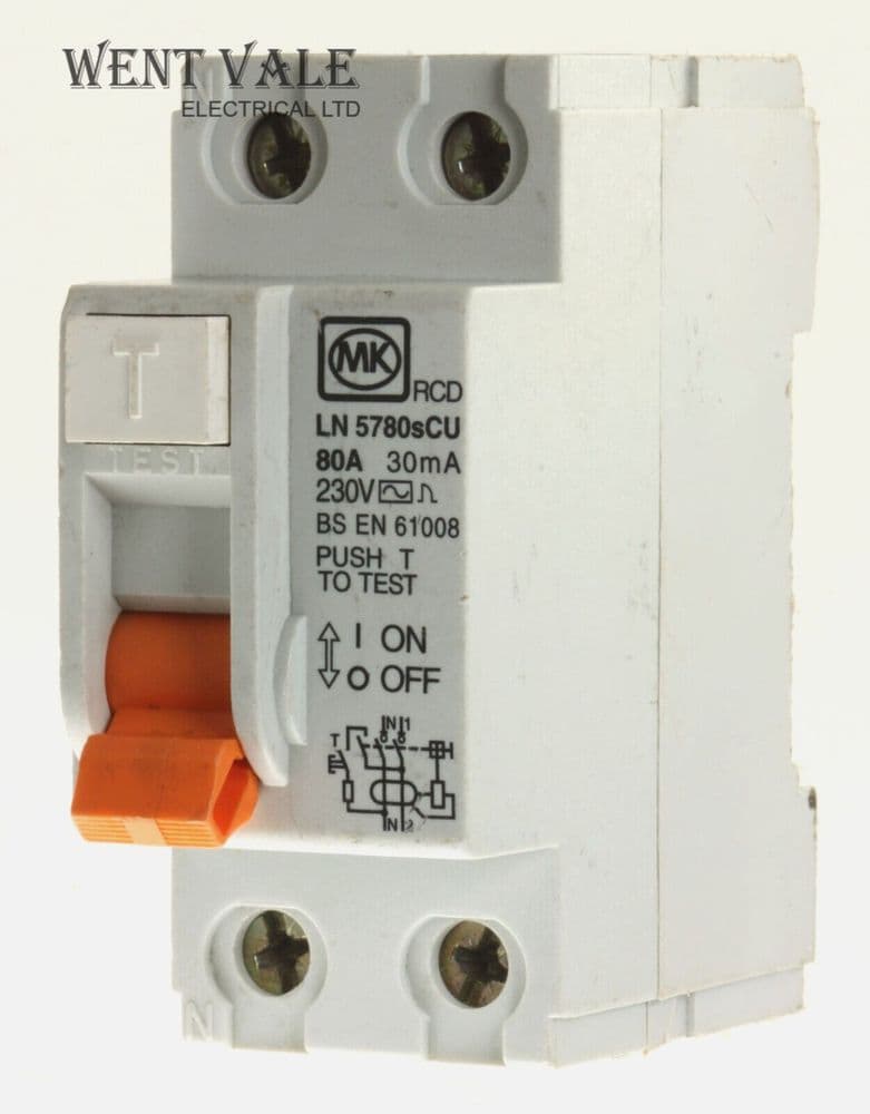 MK Sentry - LN5780sCU - 80a 30mA Double Pole Class AC RCD Used