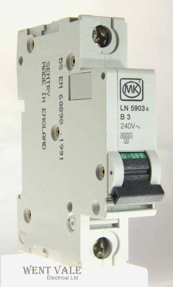 MK Sentry - LN5903s - 3a Type B Single Pole MCB Used