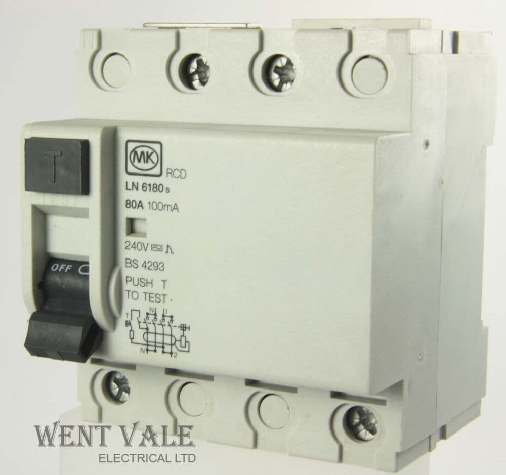 MK Sentry - LN6180s - 80A 100mA Two Pole Four Module Class AC RCD Used