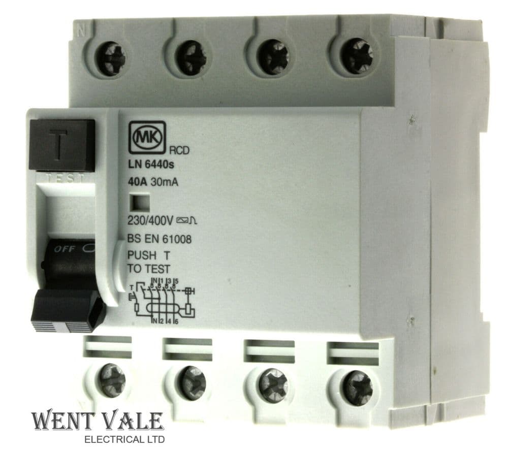 MK Sentry - LN6440s - 40a 30mA Four Pole Four Module RCD Used