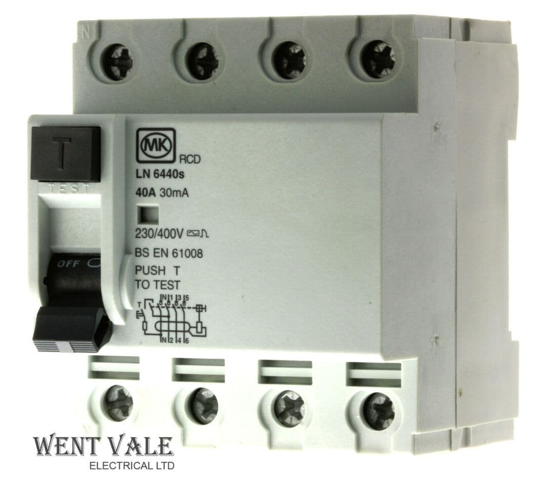 MK Sentry - LN6440s - 40a 30mA Four Pole Four Module RCD Used