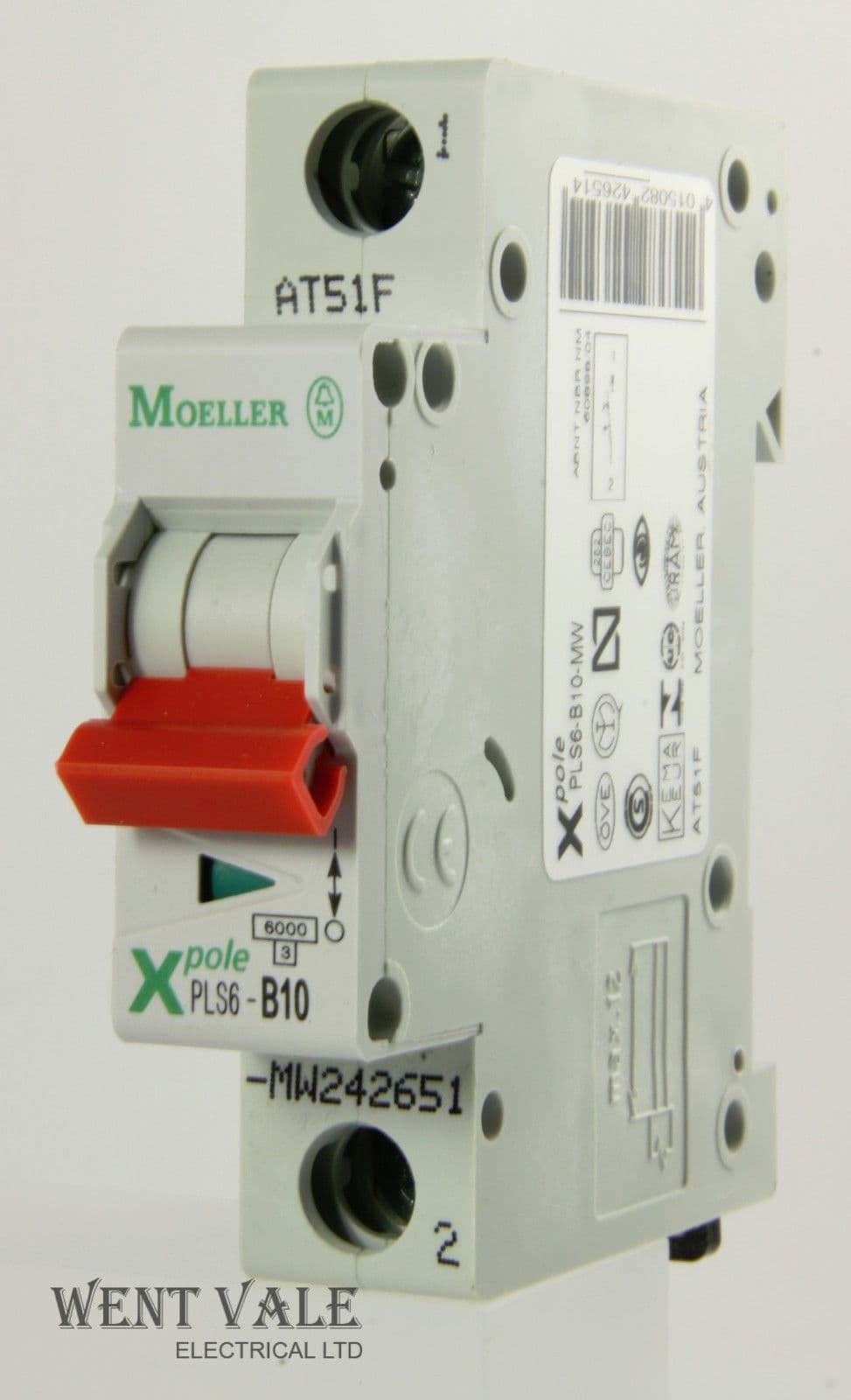 Moeller X Pole - PLS6-B10-MW - 10a Type B Single Pole MCB New