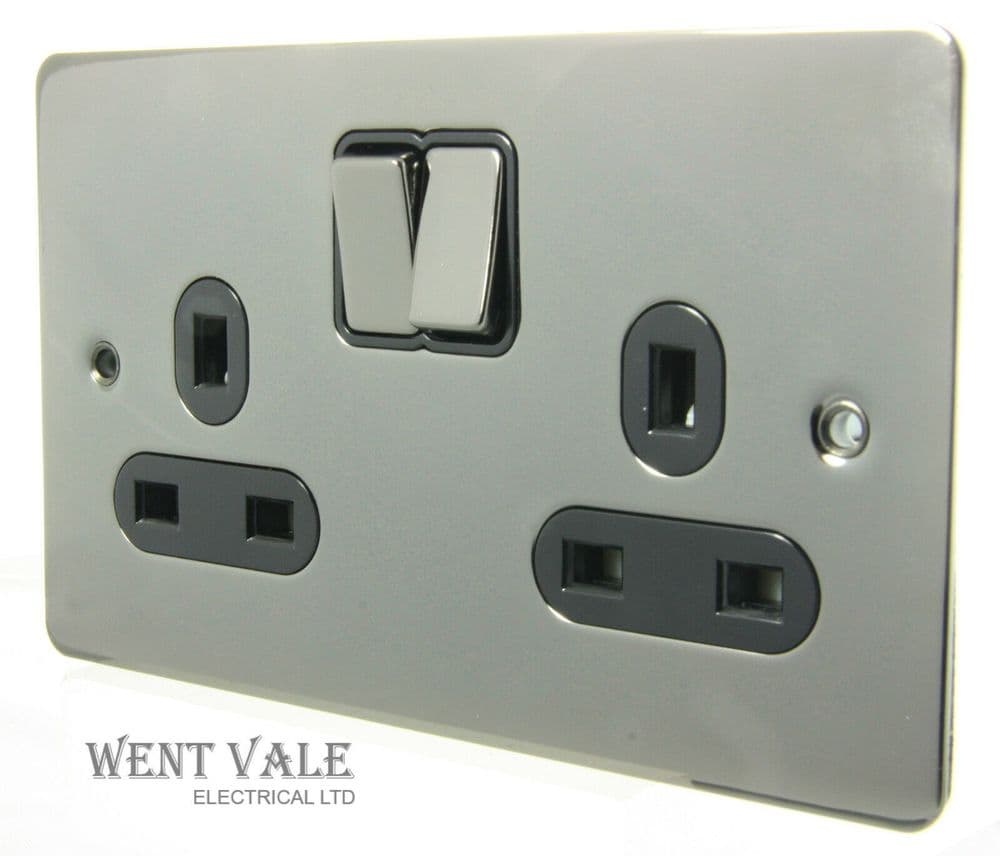 Newlec Flat Plate Range - NLFP002N - 13a Twin Socket in Black Nickel New