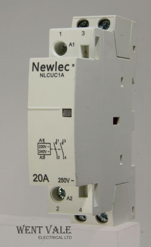 Newlec - NLCUC1A - Double Pole 20a Normally Open Contactor 250vac Coil Used
