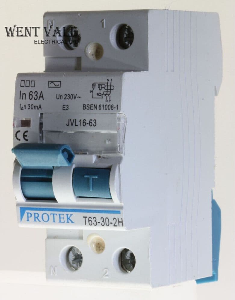Protek JVL16-63 - T63-30-2H - 63a 30mA Double Pole Class AC Mains ...