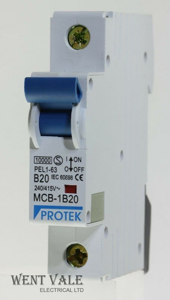 Protek - PEL1-63 MCB-1B20 - 20a Type B Single Pole MCB Unused
