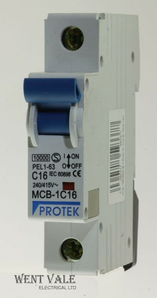 Protek - PEL1-63 MCB-1C16 - 16a Type C Single Pole MCB Unused