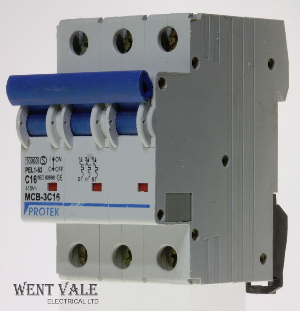 Protek - PEL1-63 MCB-3C16 - 16a Type C Single Pole MCB Used