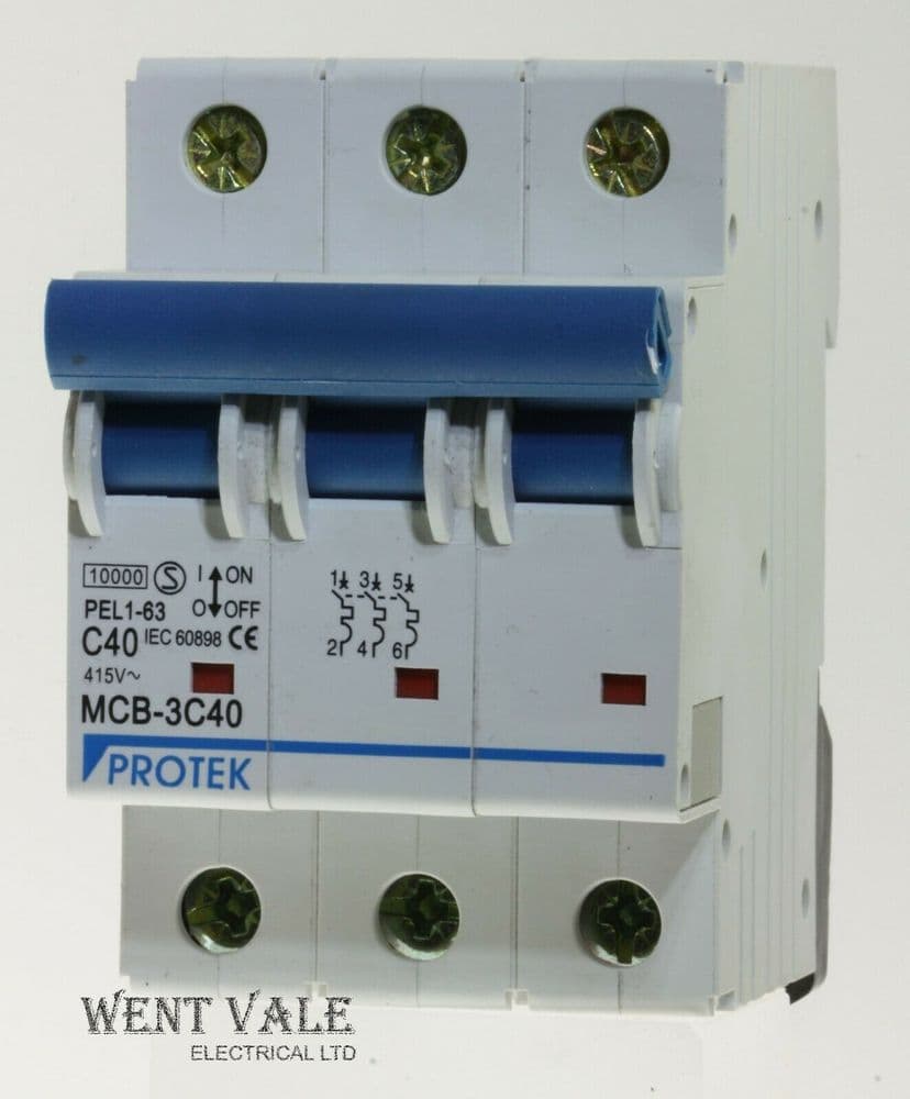 Protek - PEL1-63 MCB-3C40 - 40a Type C Triple Pole MCB Unused