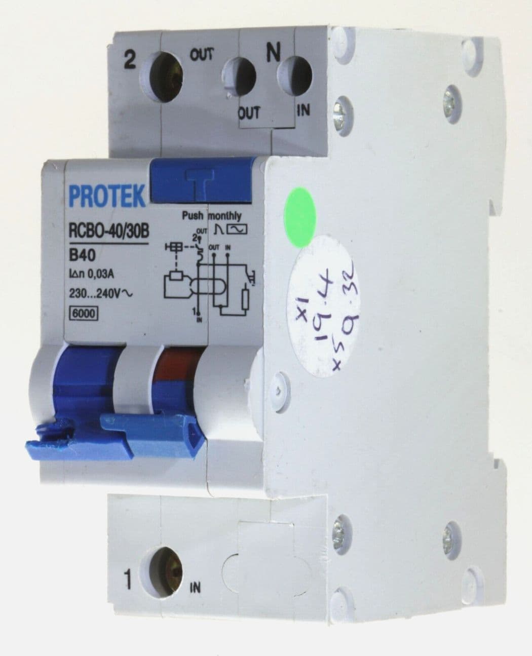 Protek - RCBO-40/30B - 40a 30mA Type B Double Pole Class AC RCBO Used