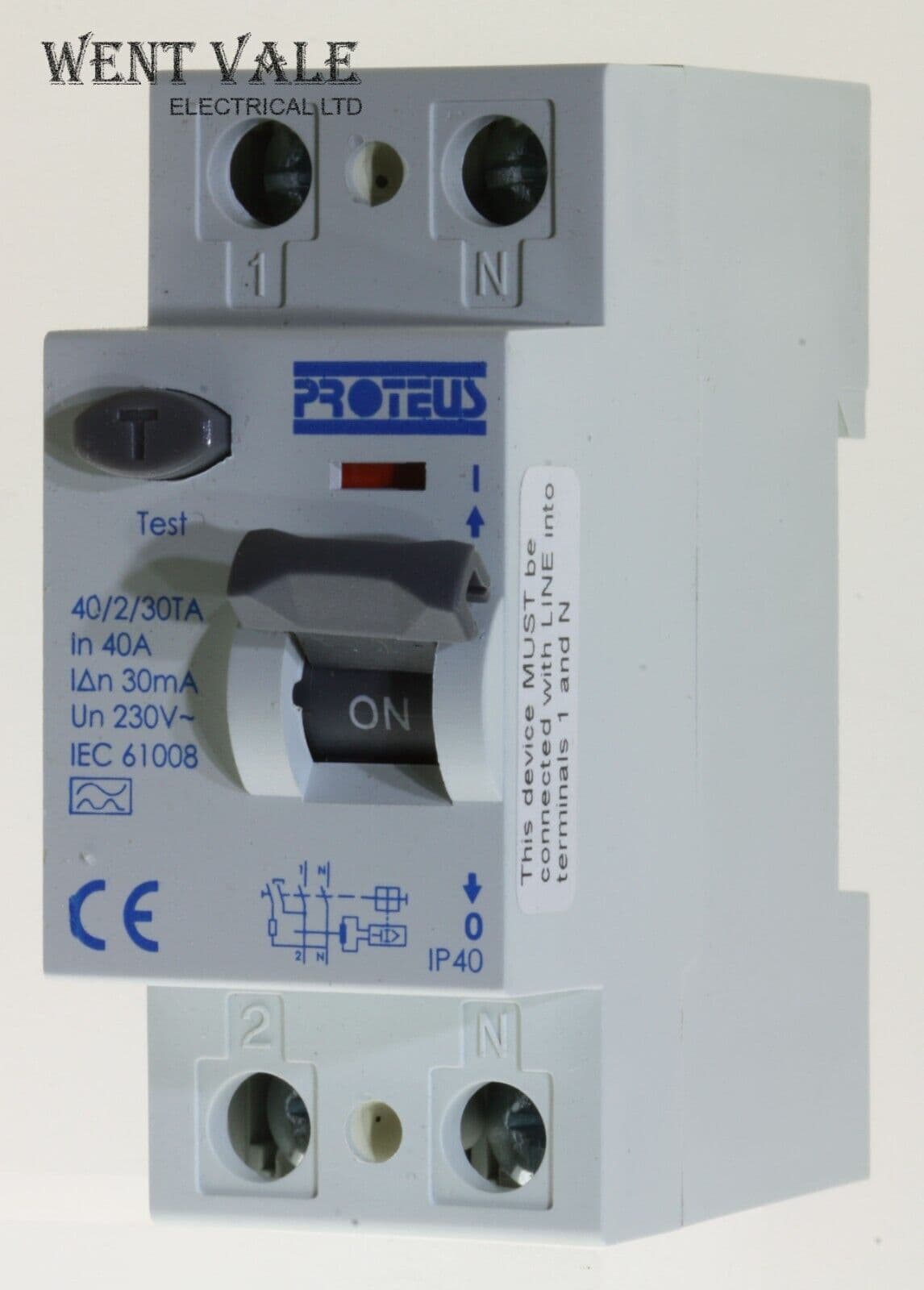 Proteus 40/2/30TA - 40a 30mA Double Pole Mains Incoming Class A RCD New