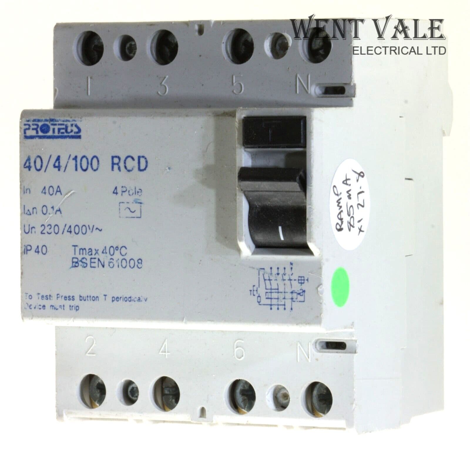 Proteus 40/4/100 - 40a 100mA Four Pole Mains Incoming Class AC RCD Used