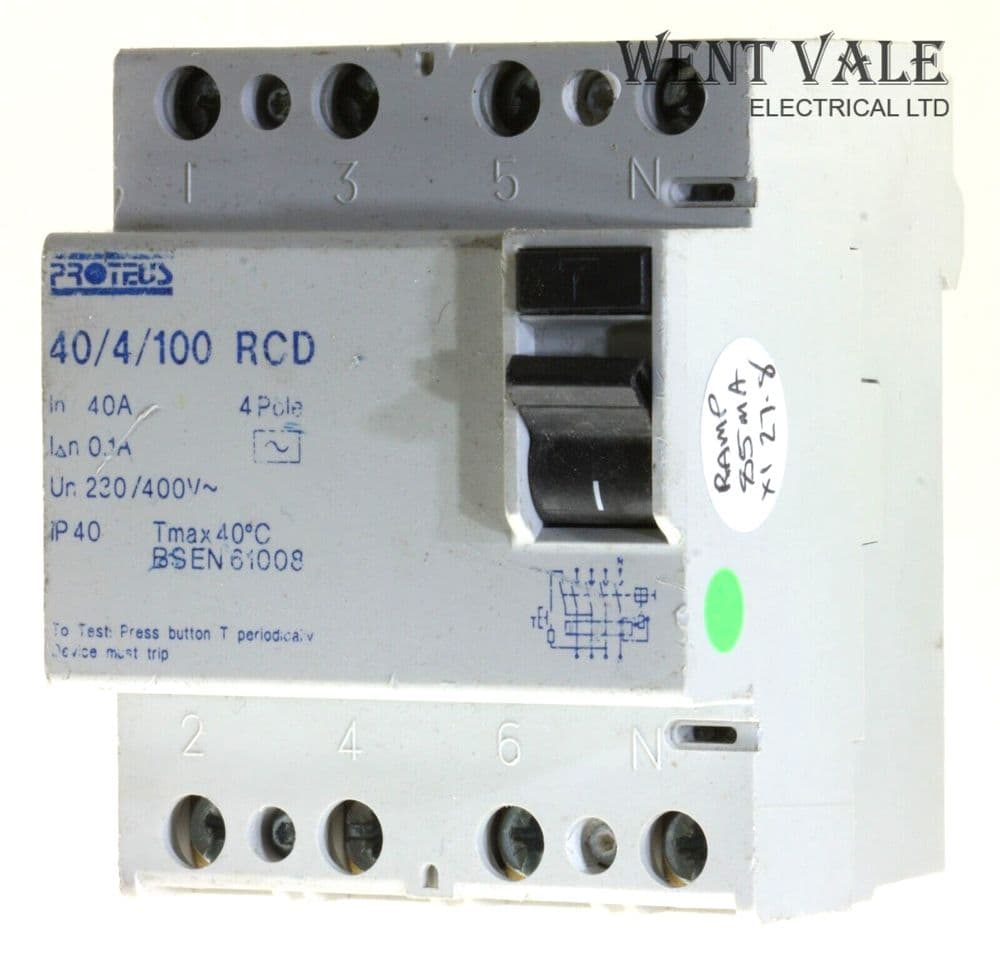 Proteus 40/4/100 - 40a 100mA Four Pole Mains Incoming Class AC RCD Used