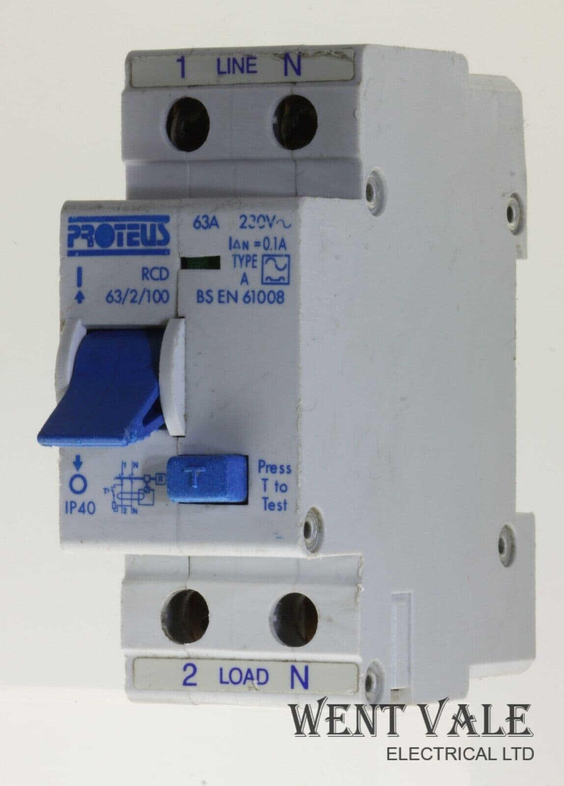 Proteus 63/2/100 - 63a 100mA Double Pole Mains Incoming RCD Used