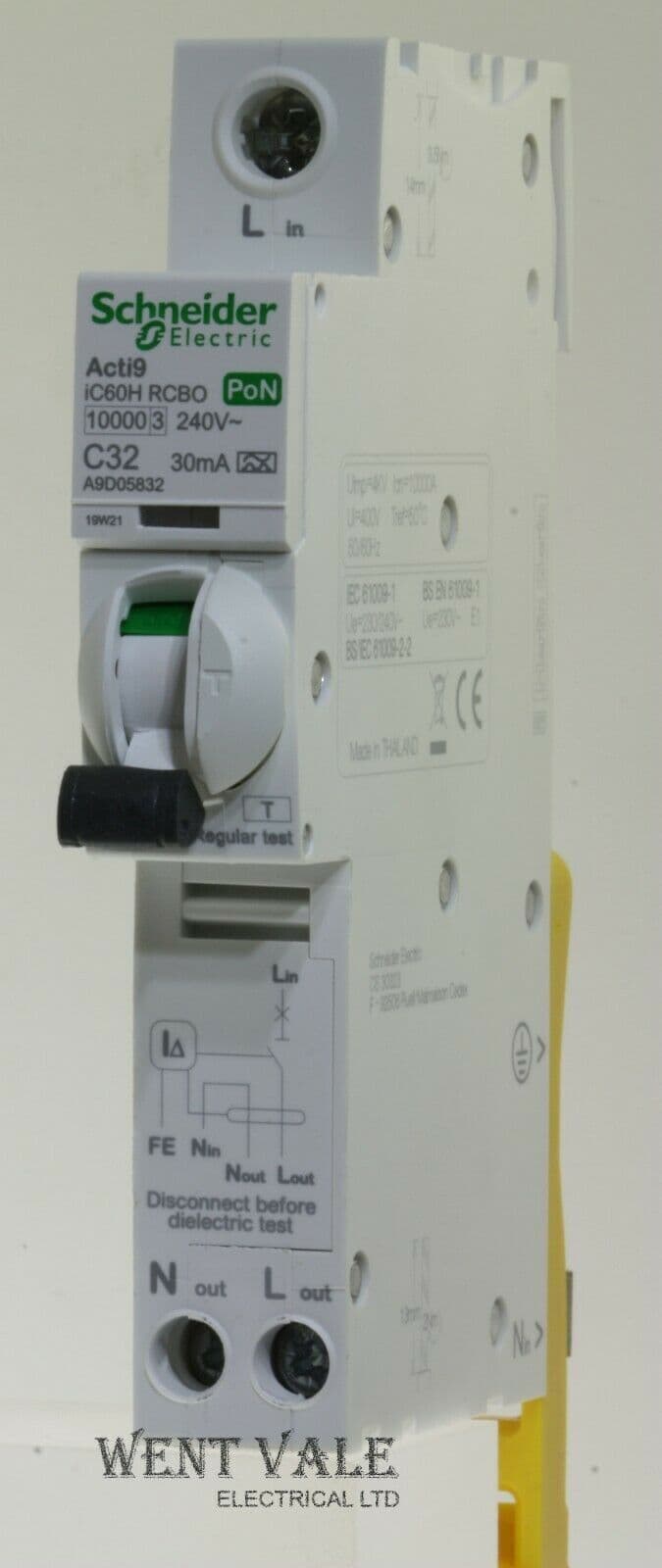 Schneider Acti 9 - A9D05832 - iC60HPoN - 32a 30mA Type C Single Pole Ns RCBO PoN