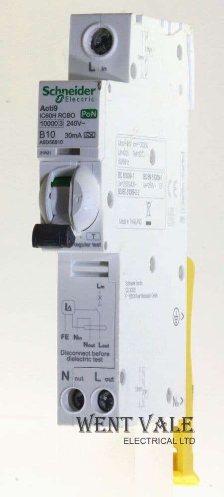 Schneider Acti 9 - A9D56810 - 10a 30mA Type B Single Pole N Class A ...