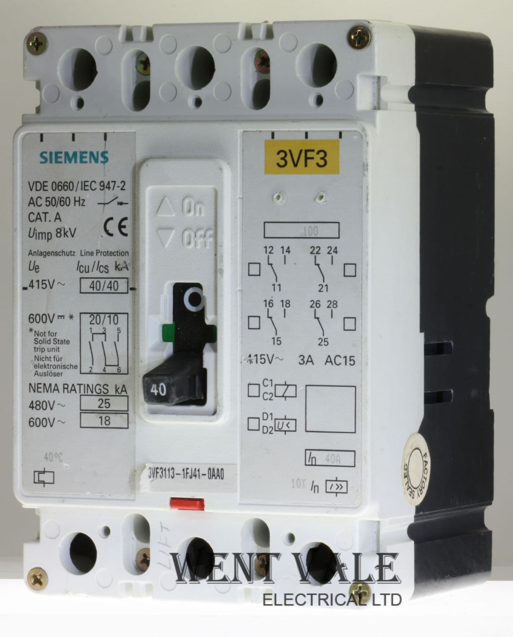 Siemens 3VF3 - 3VF3113-1FJ41-0AA0 - 40a Triple Pole Cat A MCCB Used B