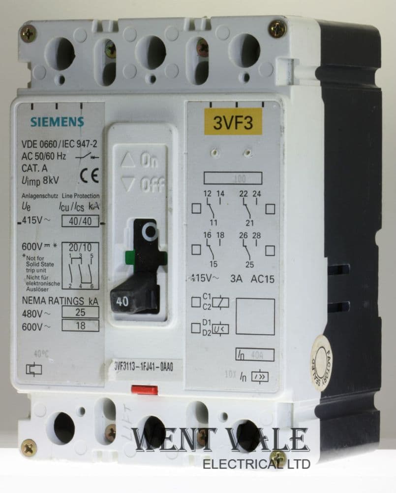 Siemens 3VF3 - 3VF3113-1FJ41-0AA0 - 40a Triple Pole Cat A MCCB Used B
