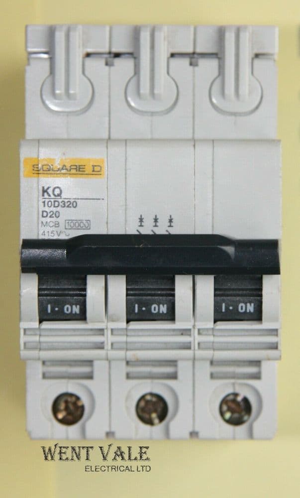 Square D Loadcentre KQ - KQ10D320 - 20a Type D Triple Pole MCB Used