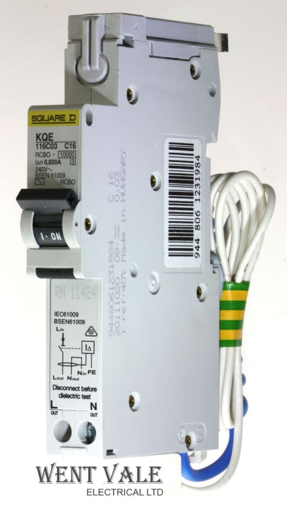 Square D - Loadcentre - KQE116C03 - 16a 30mA Type C Single Pole RCBO Used