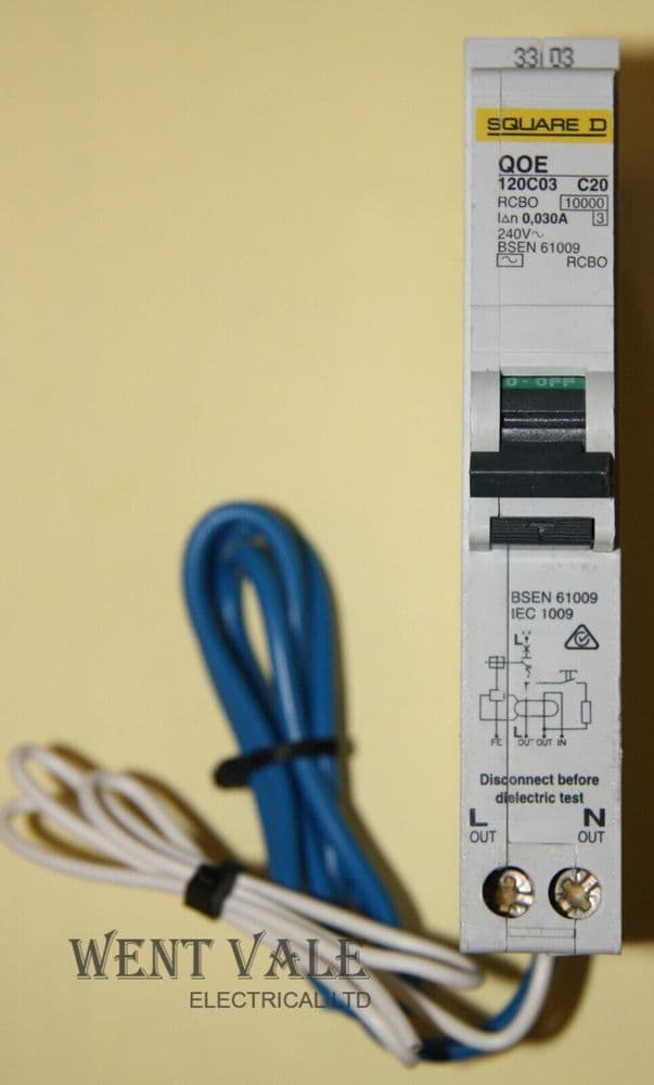 Square D Qwik-Gard - QOE120B03 - 20a 30mA Type B Single Pole RCBO Used