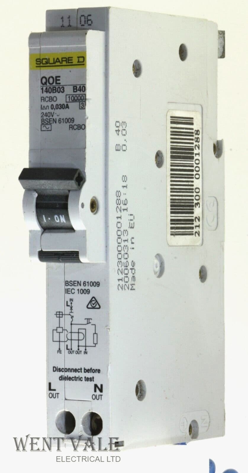Square D Qwik-Gard - QOE140B03 - 40a 30mA Type B Single Pole RCBO Used