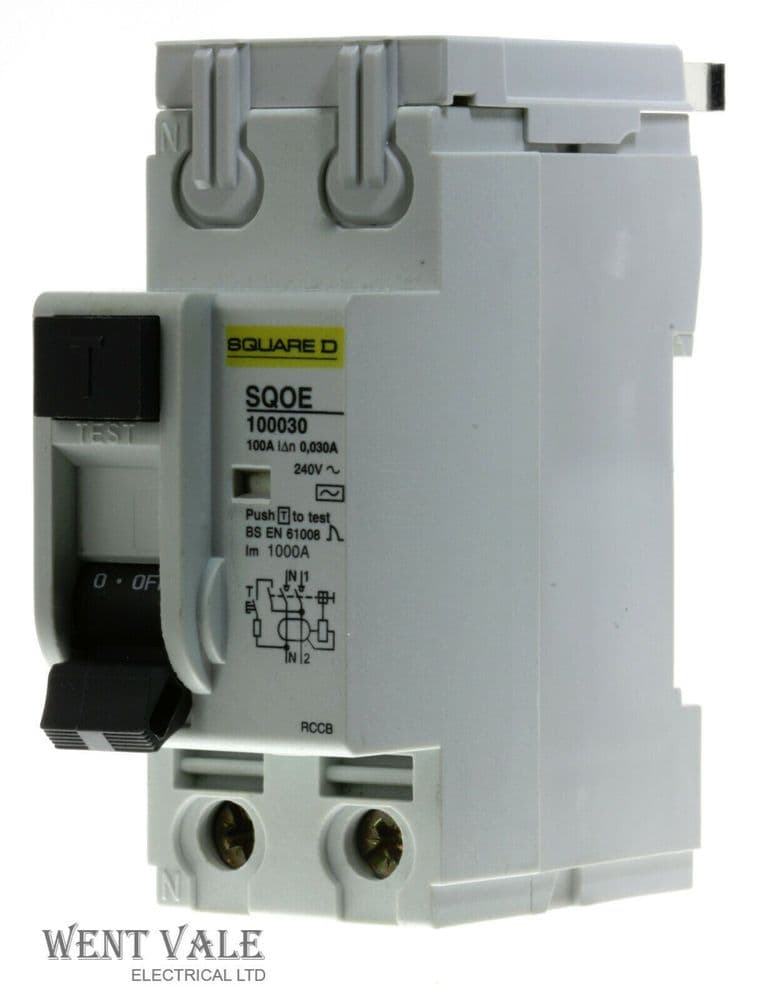 Square D - Qwikline II - SQOE100030 - 100A 30mA Double Pole RCCB Used