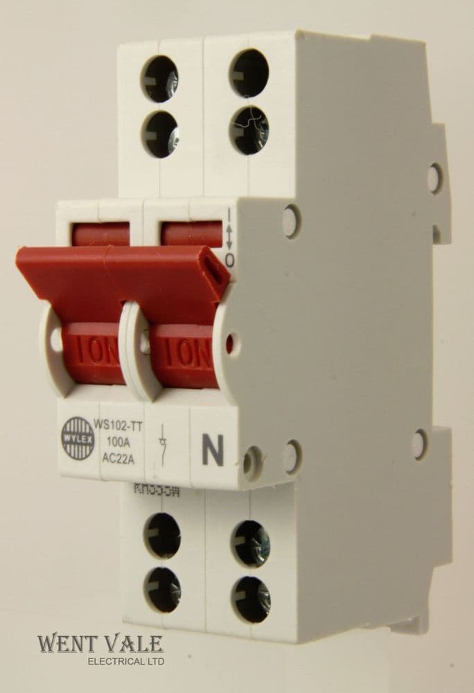Wylex - Isolator Range - WS102-TT - 100a AC22A Double Pole Switch ...
