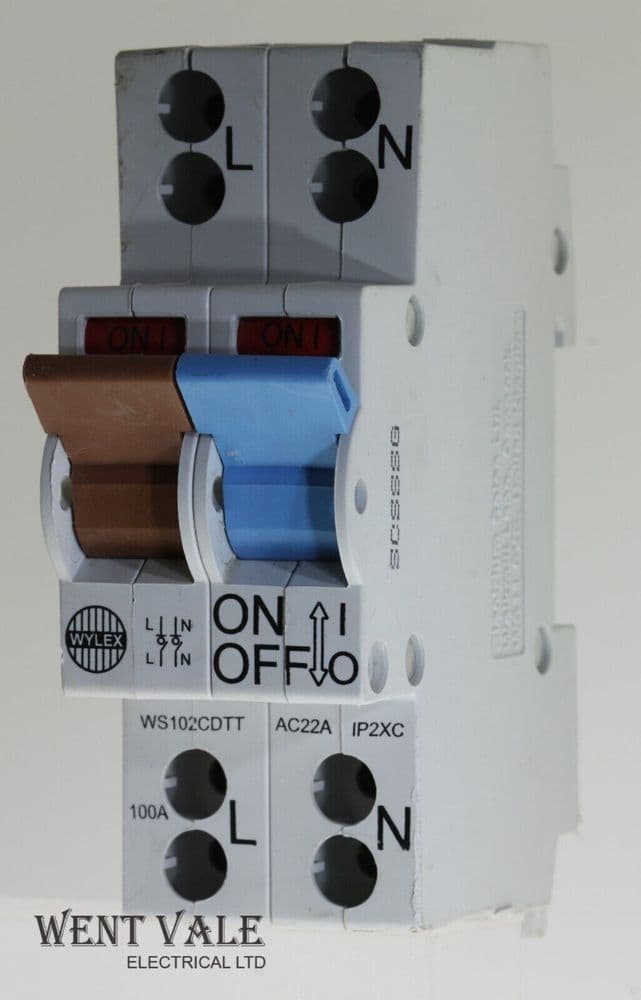 Wylex - Isolator Range - WS102CDTT - 100a AC22A Double Pole Switch ...