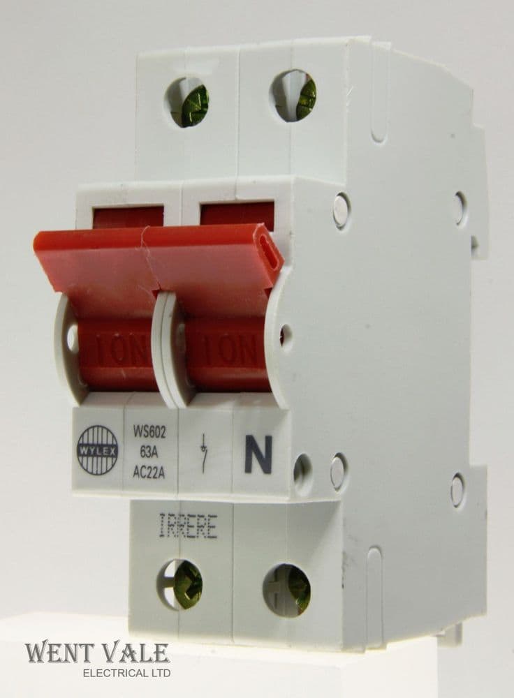Wylex - Isolator Range - WS602 - 63a AC22A Double Pole Switch Disconnector