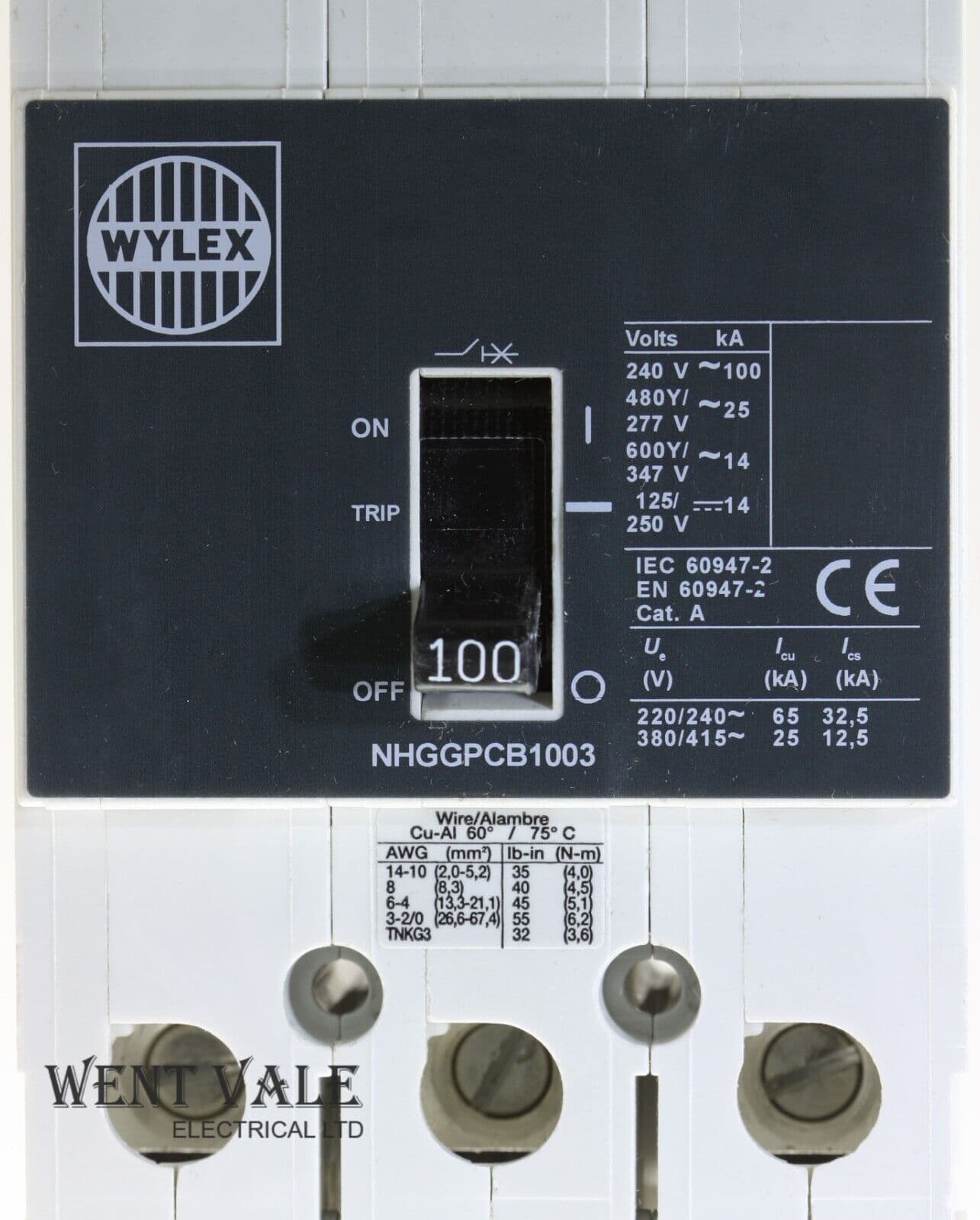 Wylex NHGGPCB1003 - 100a G Frame Triple Pole MCCB New