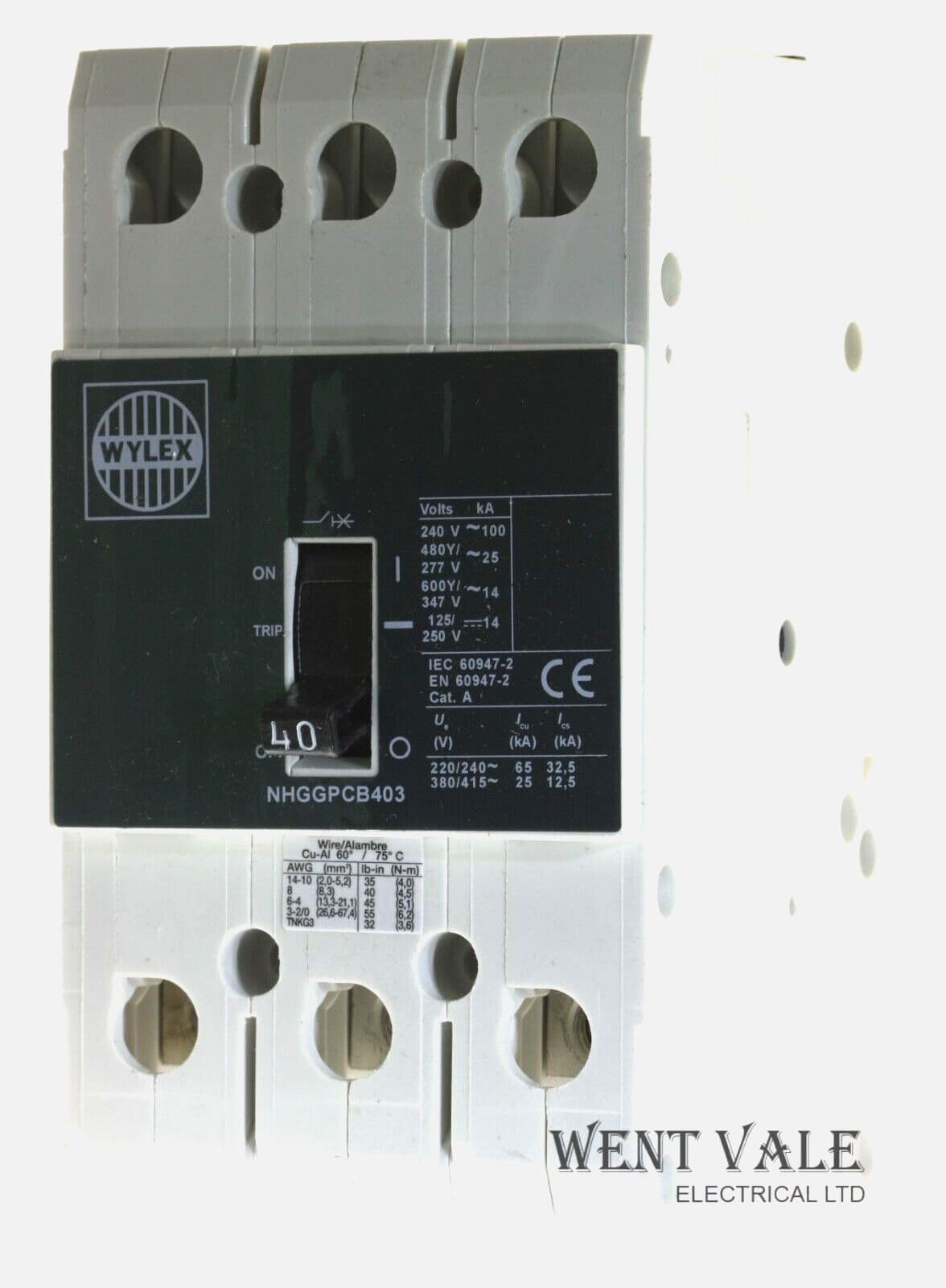 Wylex NHGGPCB403 - 40a G Frame Triple Pole MCCB New