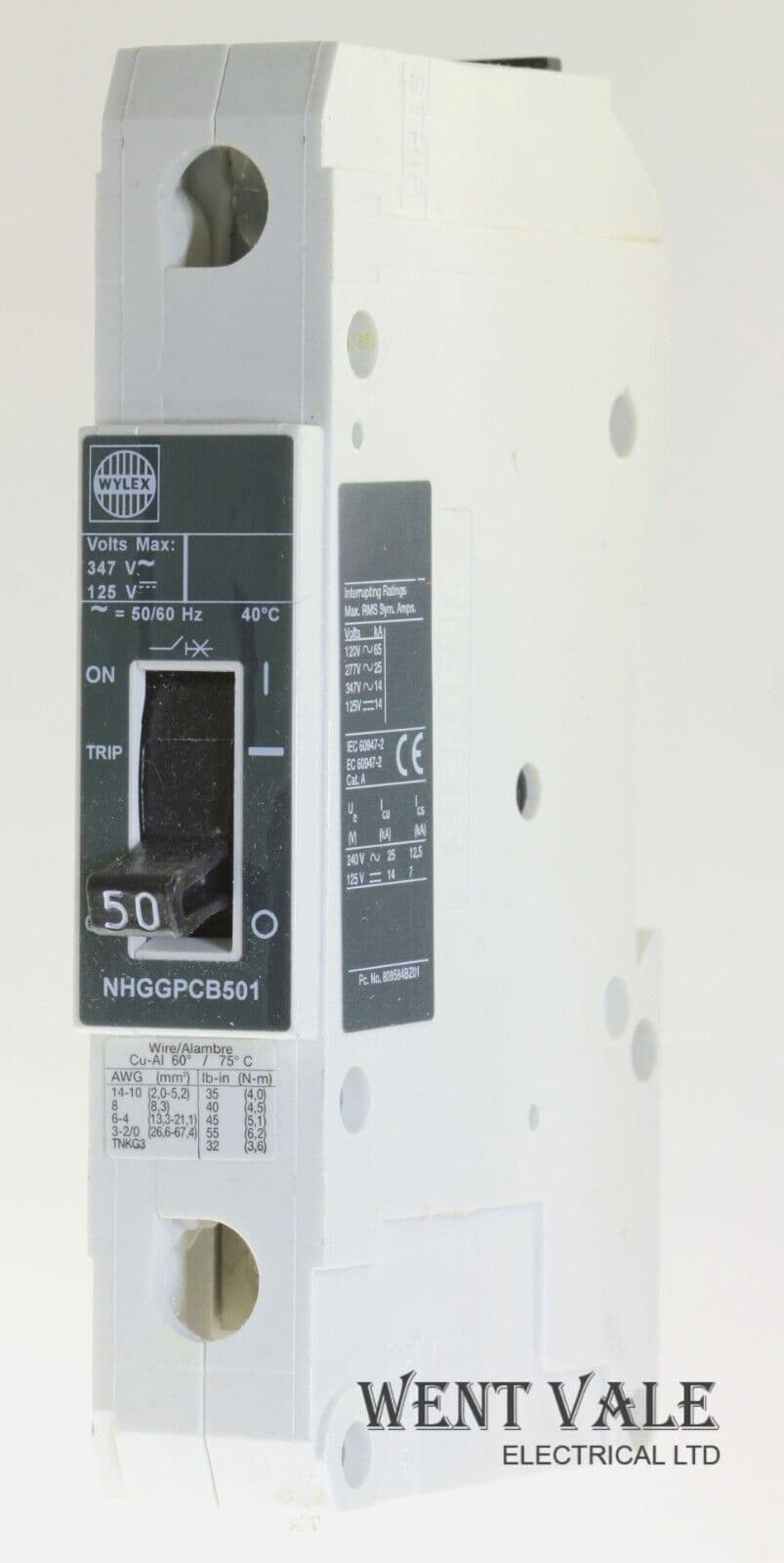Wylex NHGGPCB501 - 50a G Frame Single Pole MCCB New