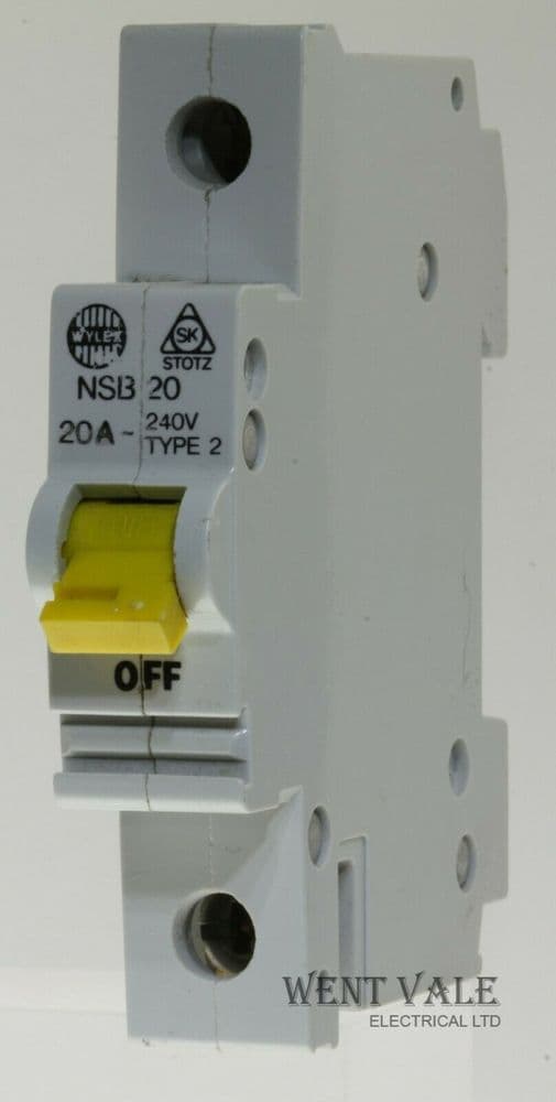 Wylex NSB20 Mk 1 - 20a Type 2 Single Pole MCB Used CS