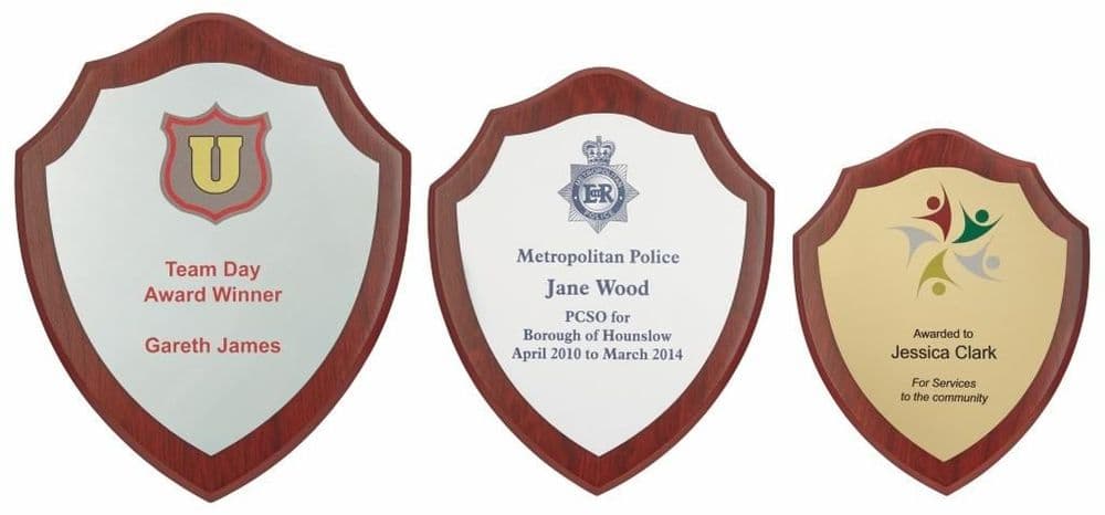 Acrylic Presentation Plaque on Rosewood Shield with strut stand ...